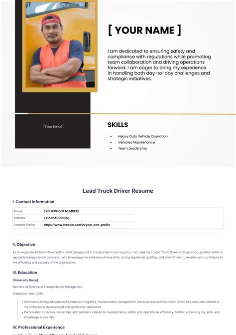 Free Truck Driver Resume Templates To Edit Online And Download