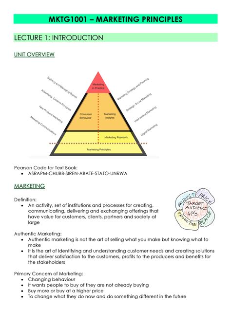 Mktg1001 Lecture Notes 1 12 Mktg1001 Marketing Principles Lecture