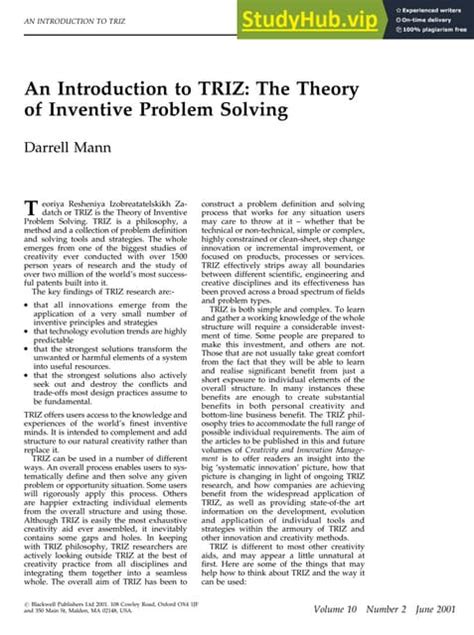 An Introduction To Triz The Theory Of Inventive Problem Solving Pdf