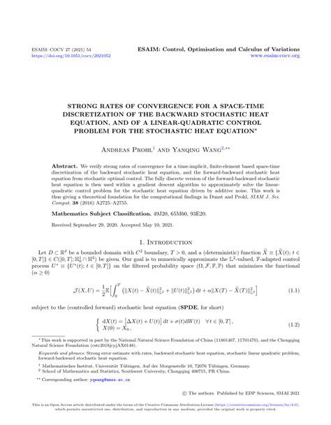 Pdf Strong Rates Of Convergence For A Space Time Discretization Of The Backward Stochastic