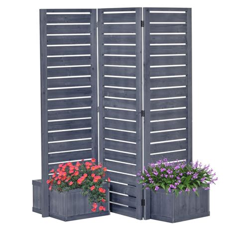 Outsunny Freestanding Outdoor Privacy Screen 4 Self Draining Planters