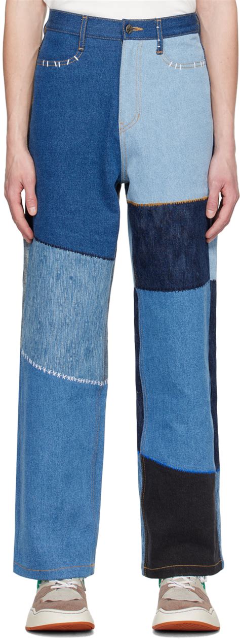 Ader Error Denim Patchwork Cotton Jeans In Blue Modesens