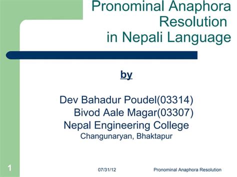 Pronominal Anaphora Resolution Ppt