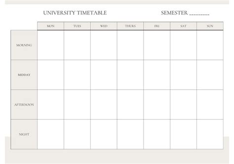 Customisable University Timetable Type 2 Timetable Template