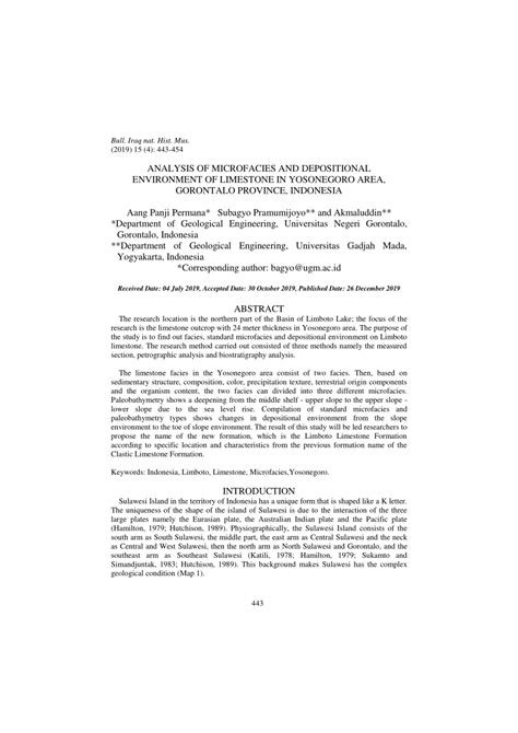 Pdf Analysis Of Microfacies And Depositional Environment Of Limestone In Yosonegoro Area