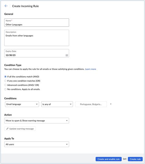 Incoming Rules Zoho Mail Admin Console