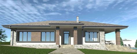 Готов проект на едноетажна къща с басейн