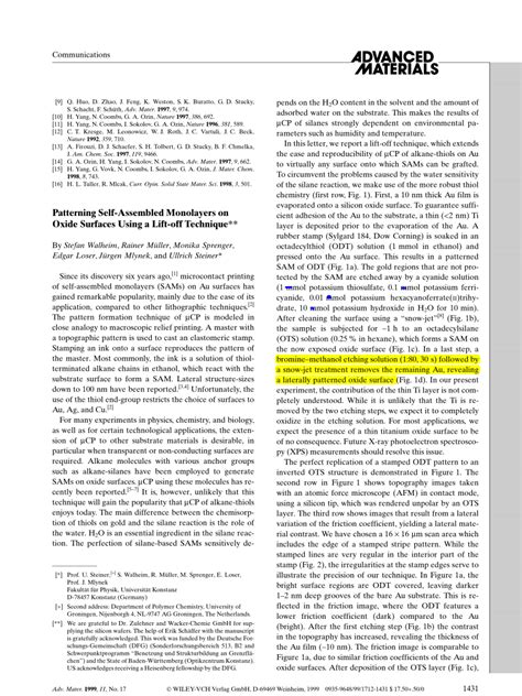 Pdf Patterning Self Assembled Monolayers On Oxide Surfaces Using A Lift Off Technique