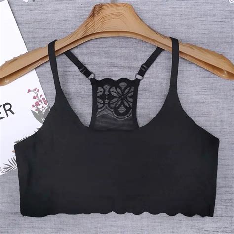 Buy Women Sexy Lace Cropped Tops Bras Seamless Ice Silk Padded Bras Solid Push