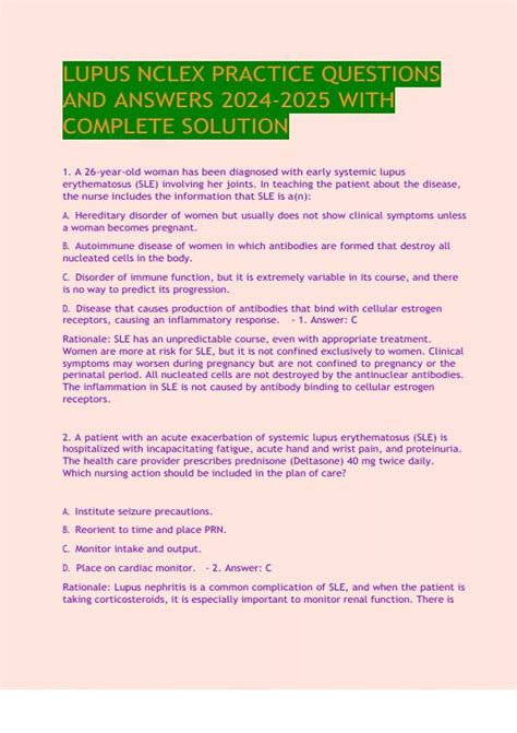 Lupus Nclex Practice Questions And Answers With Complete Solution Rated
