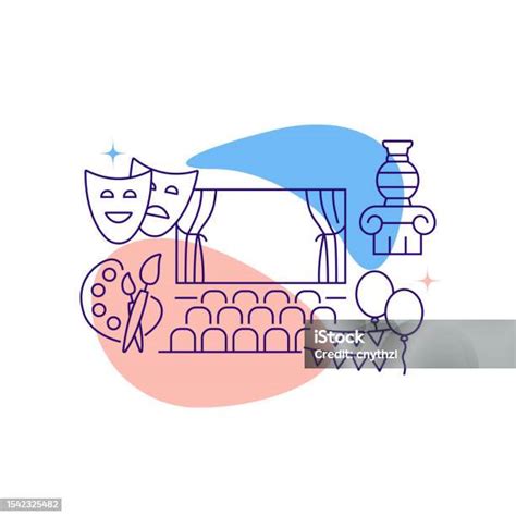 엔터테인먼트 및 취미 관련 라인 배너 디자인 극장 영화관 가라오케 게임기 음악 축제 회화 스포츠 Theatrical Performance에 대한 스톡 벡터 아트 및 기타