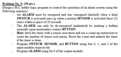 Solved Design A PLC Ladder Logic Program To Control The Chegg