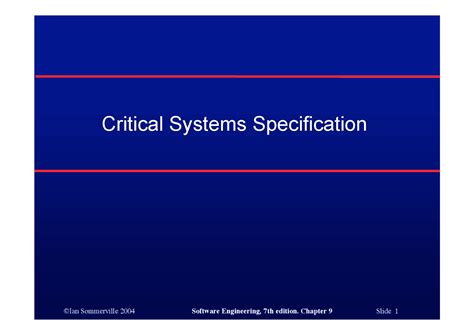Critical Systems Specification Software Engineering Slides Cen