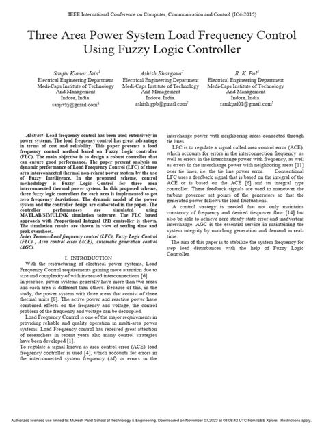 three area power system load frequency control using fuzzy logic