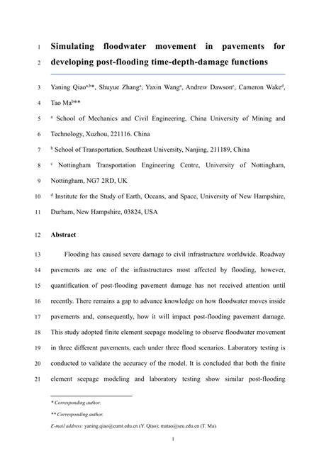 Pdf Simulating Floodwater Movement In Pavements For Developing Post
