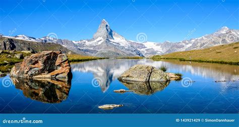 Stellisee Beautiful Lake With Reflection Of Matterhorn Zermatt