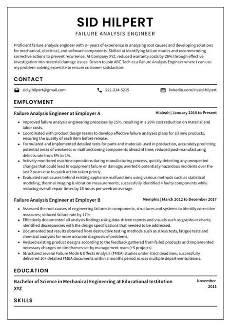 Failure Analysis Engineer Resume Cv Example And Writing Guide