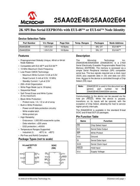 25aa02e48 25aa02e64 2k Spi Bus Serial Eeprom Datasheet Ds20002123g Pdf