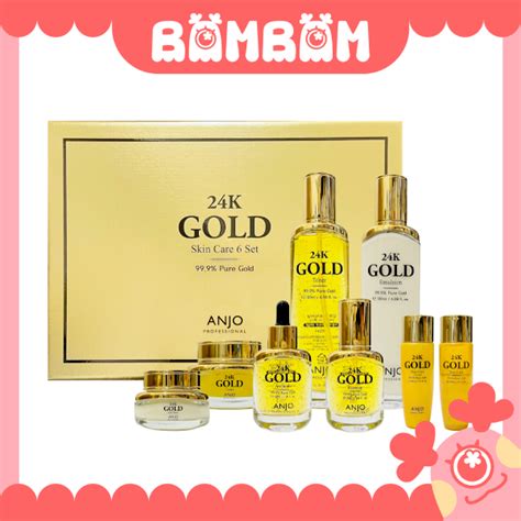現貨 Anjo 黃金24k Gold 金箔保濕保養品禮盒 套組 化妝水 眼霜 面霜 乳液 精華液 臉部保養 黃金 蝦皮購物