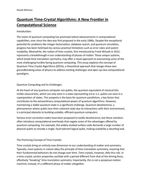 Pdf Quantum Time Crystal Algorithm