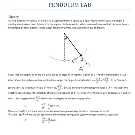 Solved Pendulum Lab Theory Assume A Pendulum Consists Of A