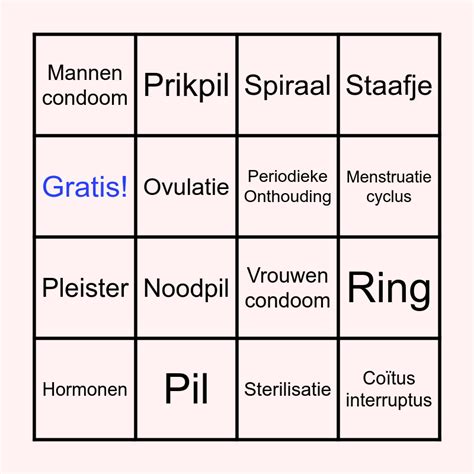 Anticonceptie Bingo Card