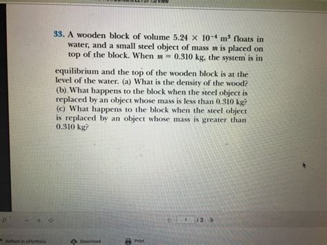 Solved 33 A Wooden Block Of Volume 524 × 10 4 M Floats In