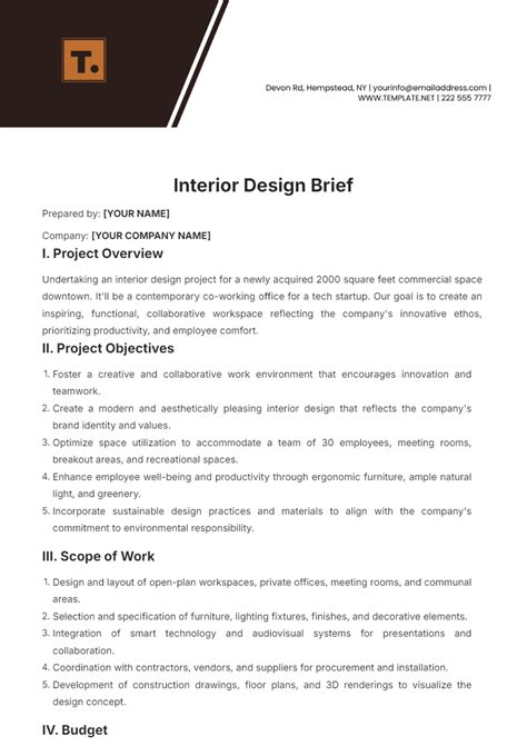 Free Interior Design Brief Template To Edit Online