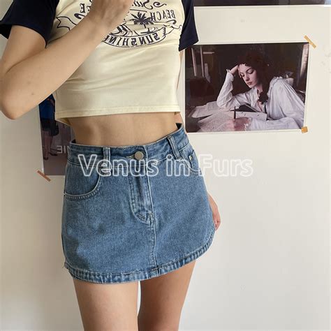 欧美风复古辣妹百搭防走光高腰显瘦水洗牛仔半身裙A字短裙带内衬 三坑日记