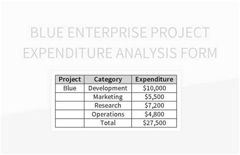 Blue Enterprise Project Expenditure Analysis Form Excel Template Free