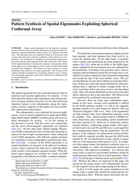 pdf pattern synthesis of spatial eigenmodes exploiting spherical conformal array