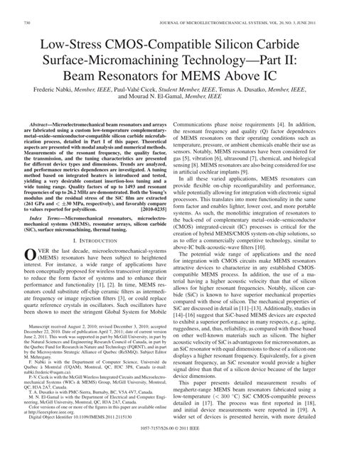 Pdf Low Stress Cmos Compatible Silicon Carbide Surface Micromachining Technology Part Ii Beam