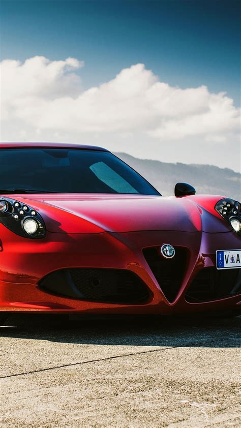 배경 화면 알파 로미오 4c 빨간 스포츠 자동차 전면보기 바다 3840x2160 Uhd 4k 그림 이미지