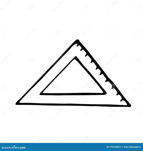 Ruler Triangle Hand Drawn In Doodle Style Scandinavian Simple Monochrome Drawing Measurement