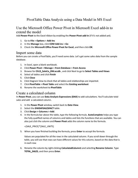 pivot table data analysis pivottable data analysis using a data model in ms excel use the