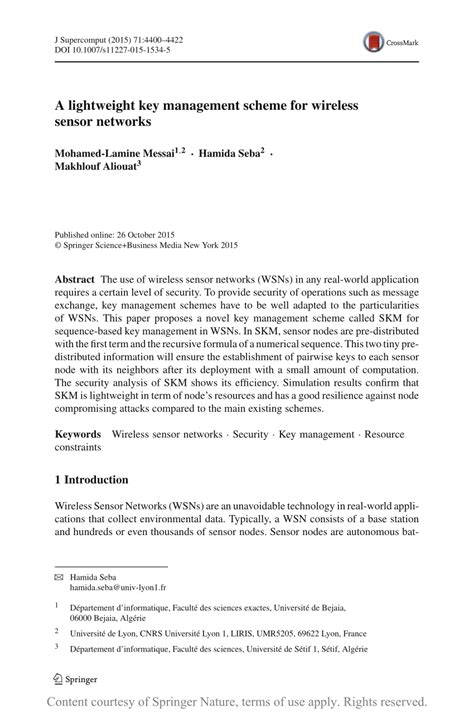 A Lightweight Key Management Scheme For Wireless Sensor Networks Request Pdf