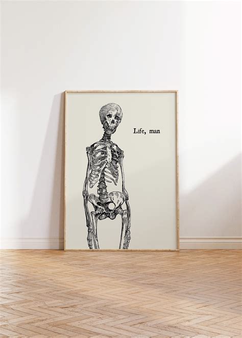 Vintage Skeleton Print Trendy Halloween Wall Art Minimalist Quote