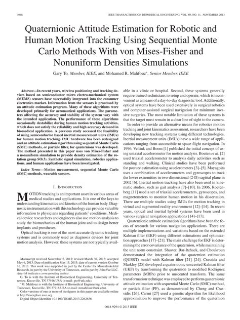 Pdf Quaternionic Attitude Estimation For Robotic And Human Motion Tracking Using Sequential