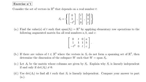 Solved Consider The Set Of Vectors In R That Depends On A Chegg