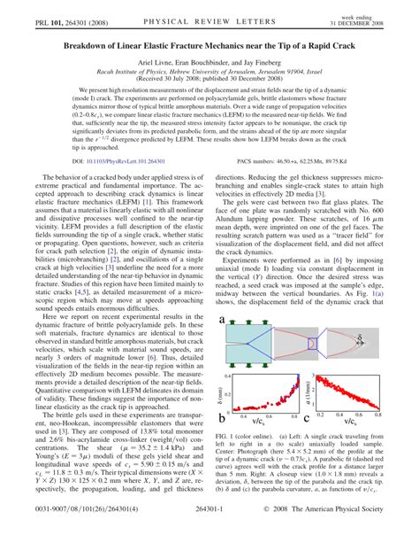 PDF Breakdown Of Linear Elastic Fracture Mechanics Near The Tip Of A Rapid Crack
