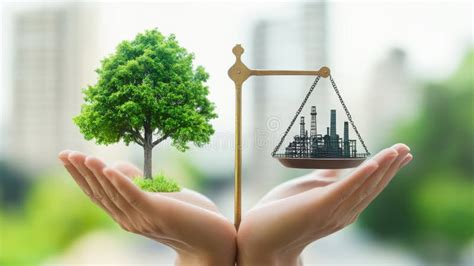 Environmental Balance Tree Vs Industrial Growth Symbolizing Eco
