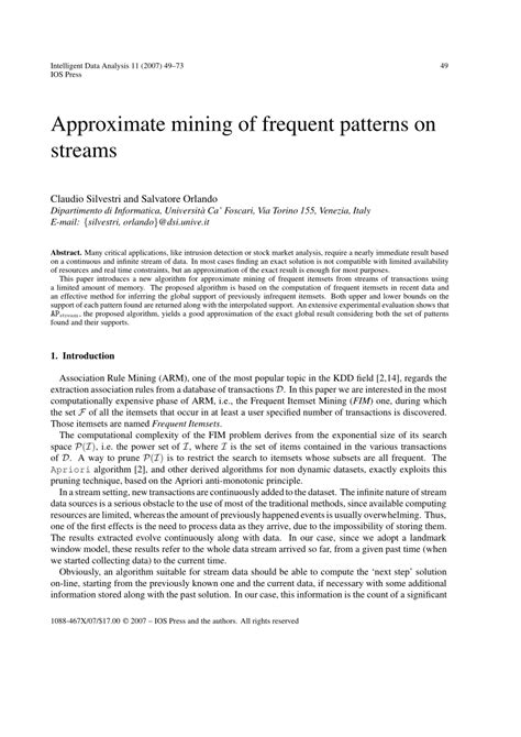 Pdf Approximate Mining Of Frequent Patterns On Streams