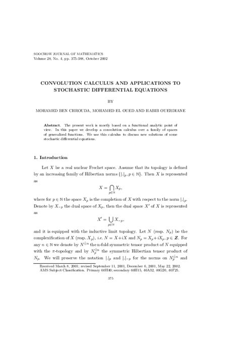 Pdf Convolution Calculus And Applications To Stochastic Differential Equations