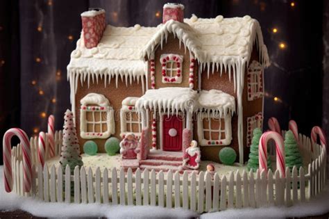 Candy Cane Pillars Supporting A Gingerbread House Porch Stock Image