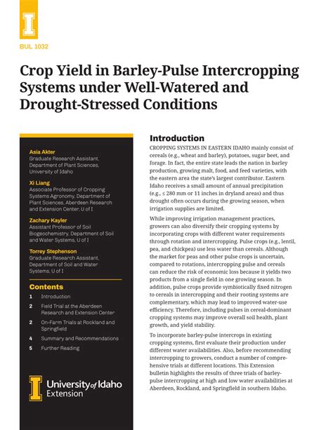 Pdf Crop Yield In Barley Pulse Intercropping Systems Under Well Watered And Drought Stressed