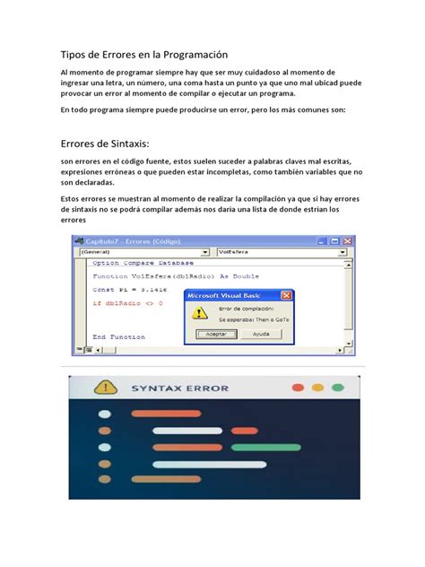 Tipos De Errores En La Programación Pdf Error De Programación