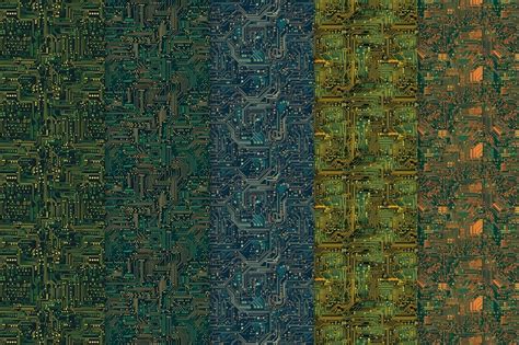 Circuit Board Seamless Pattern Set Of 5 Circuit Board Printable Paper Digital Scrapbook