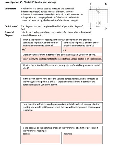 Investigation 3 Electric Potential And Voltage Voltmeters A Voltmeter Is A Device Used To
