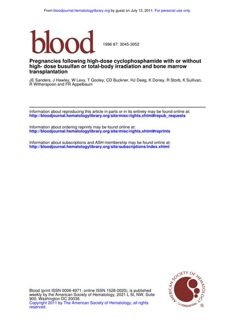 Pdf Pregnancies Following High Dose Cyclophosphamide With Or Without High Dose Busulfan Or