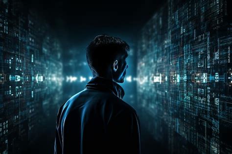 Premium Ai Image A Man Standing In Front Of A Computer Screen